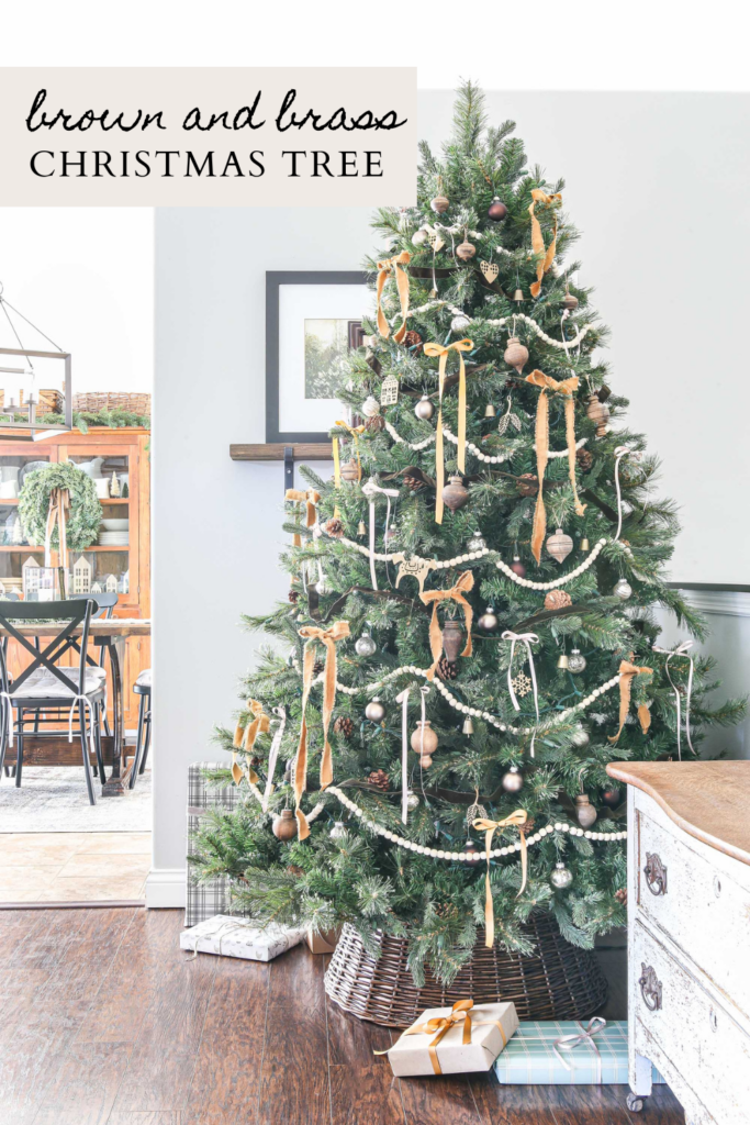 Brown and Brass Christmas Tree with Ribbons | Little Glass Jar