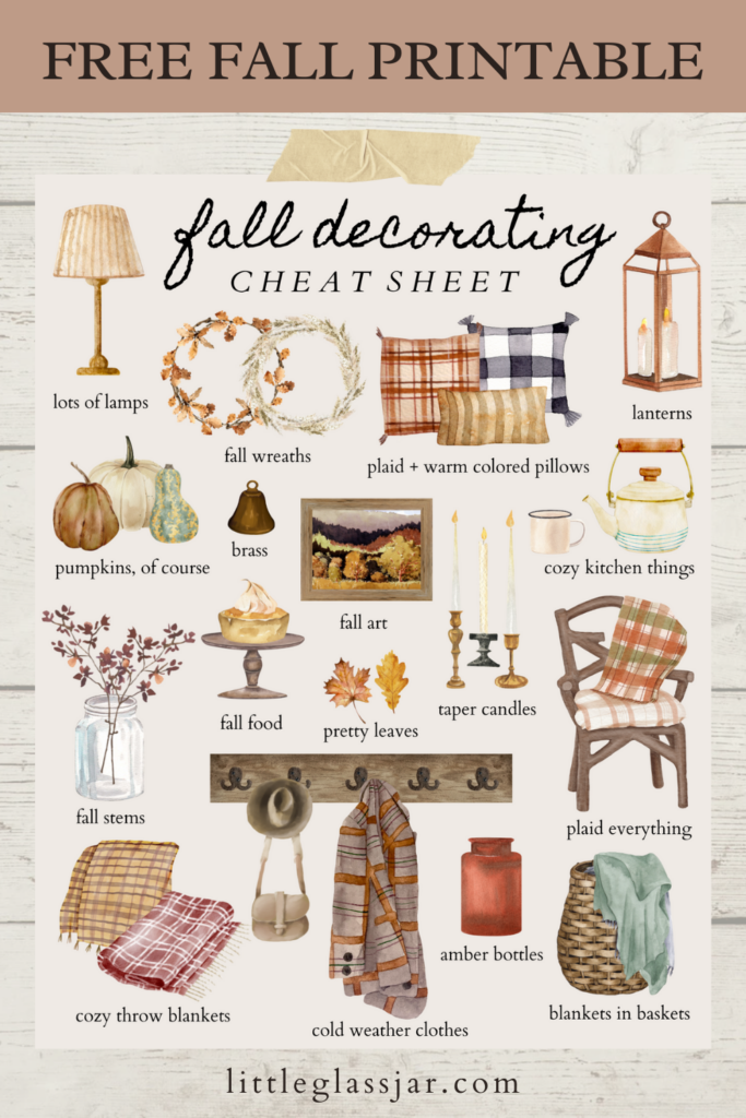Fall Decorating Cheat Sheet Free Printable | Little Glass Jar